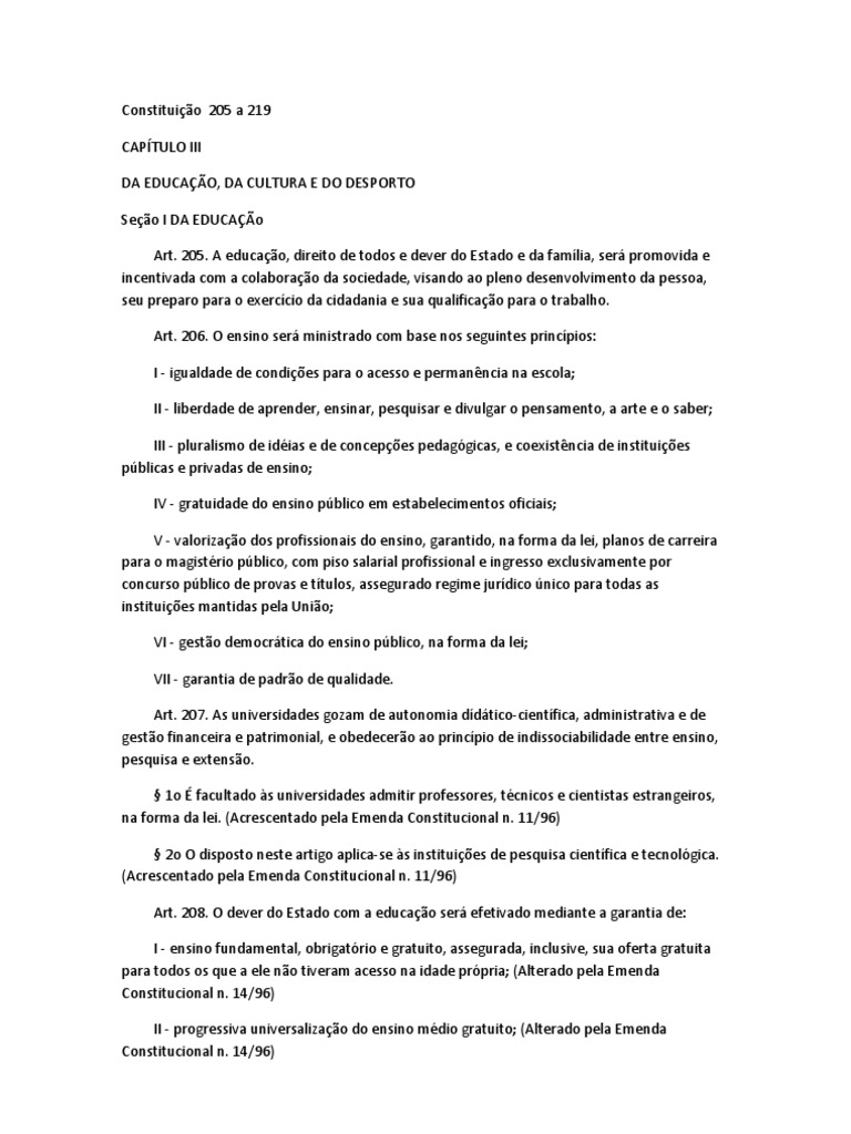 Constituição Artigos 205 A 219 | PDF | Estado | Constituição