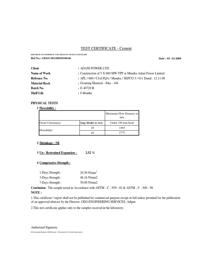 Test Report Grout | PDF | Composite Material | Engineering