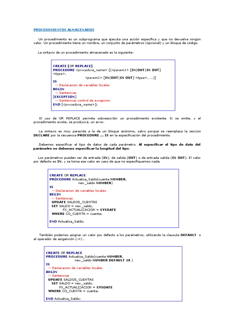 Procedimientos Almacenados, Funciones, Triggers y Creación de Objetos en Oracle | PDF | Pl / Sql ...
