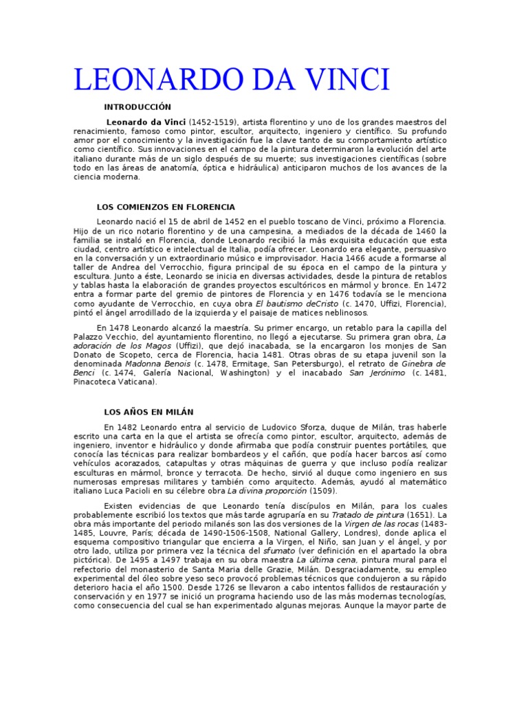 Leonardo Da Vinci (Biografia) | Leonardo Da Vinci | Florencia | Prueba ...