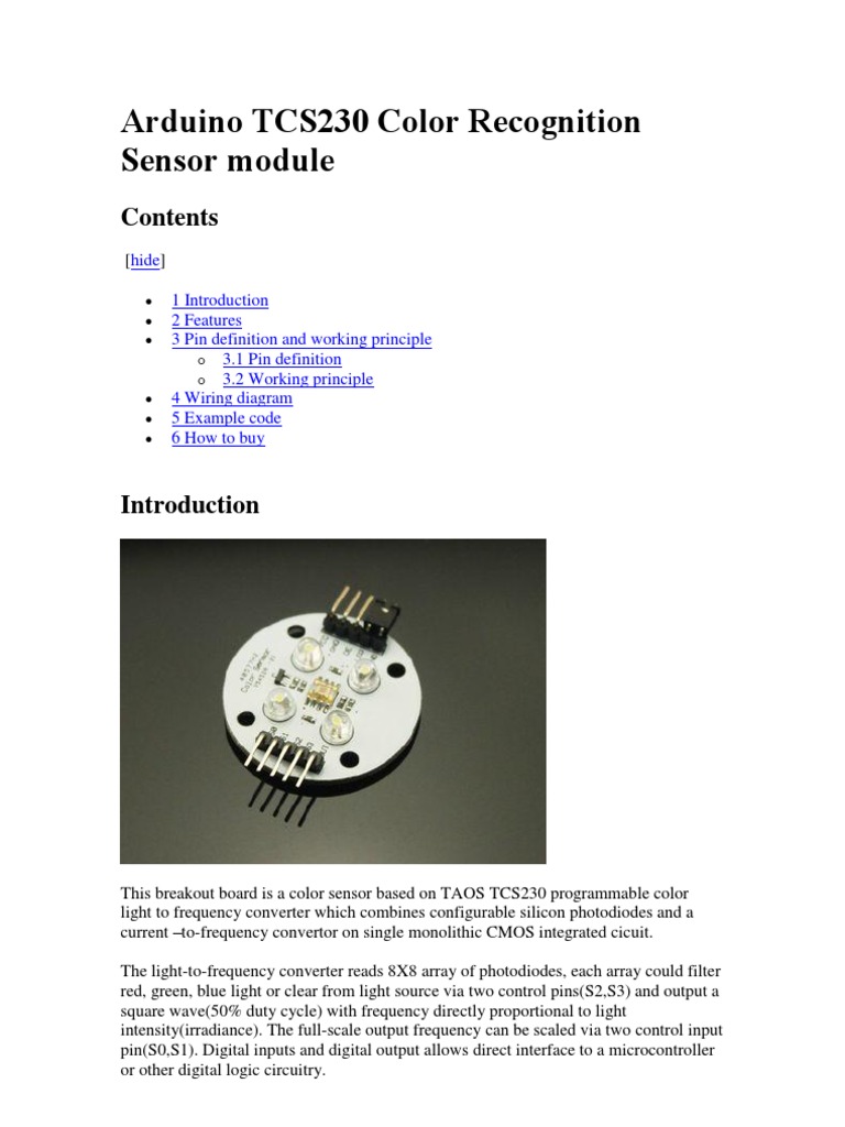 Arduino TCS230 Color Recognition Sensor Module | PDF | Rgb Color Model ...
