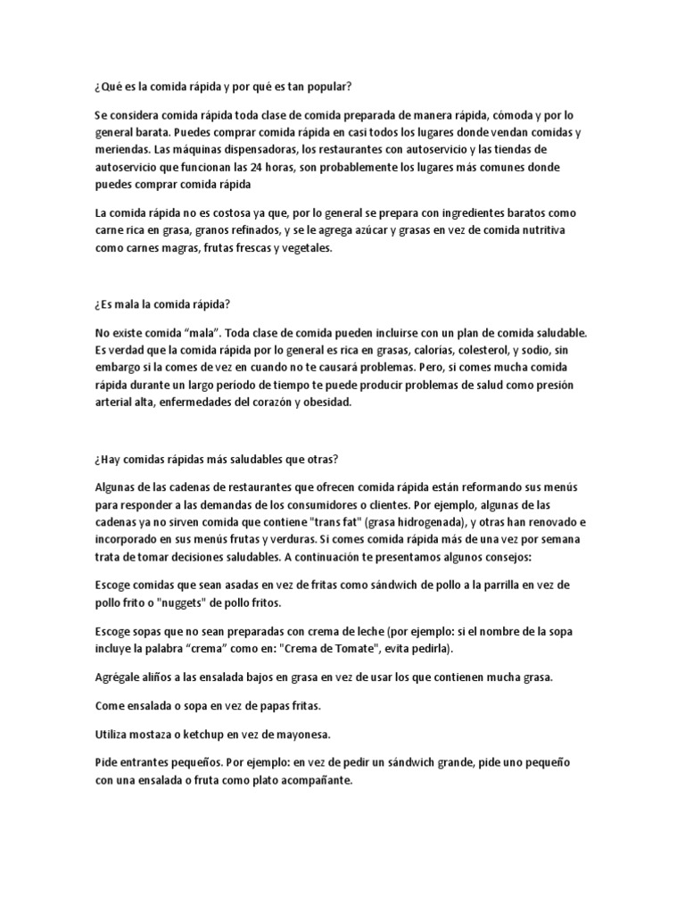 Qué Es La Comida Rápida y Por Qué Es Tan Popular | PDF | Hamburguesas ...