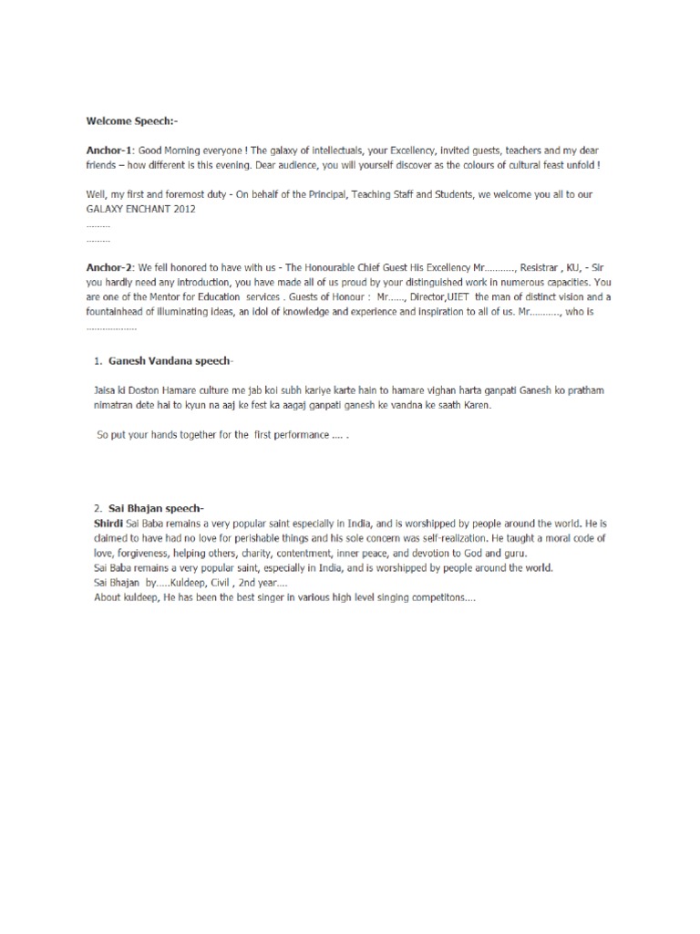 Anchoring Script For A Cultural Event | PDF