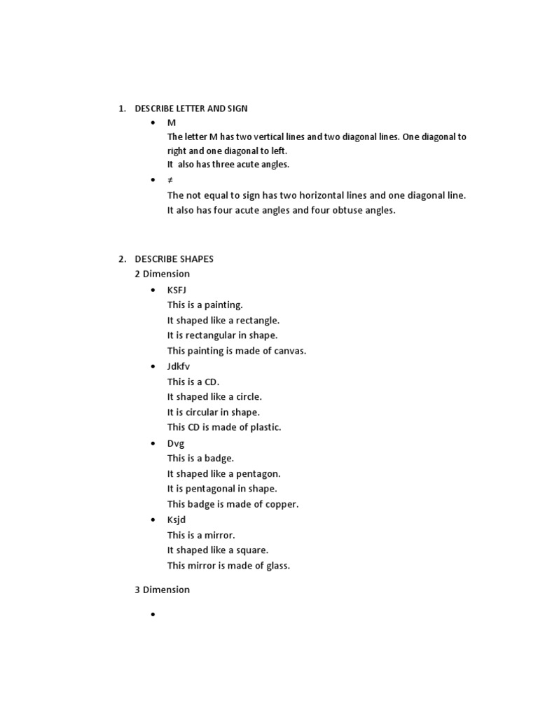 Describing Letters and Shapes | PDF