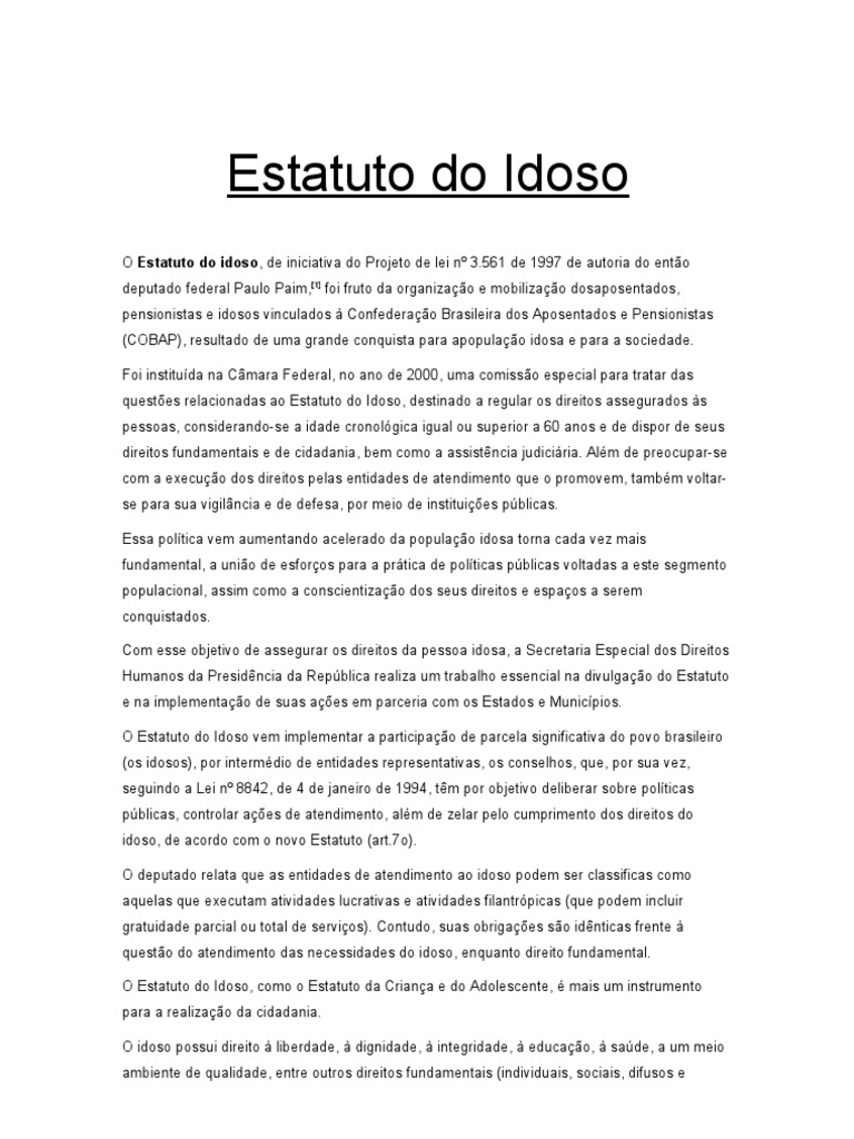 Estatuto Do Idoso | PDF | Terceira idade | Cidadania