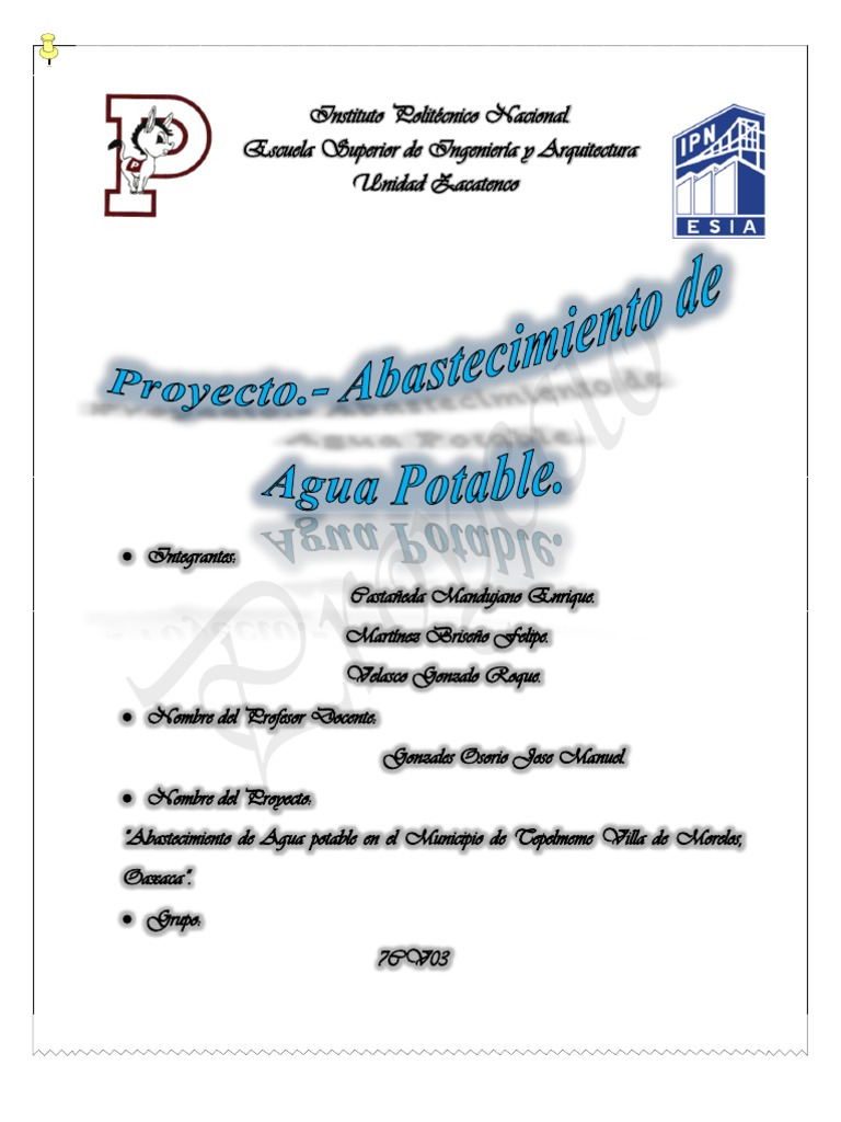 Proyecto de Agua Potable1 | PDF | Red de abastecimiento de agua | Agua potable