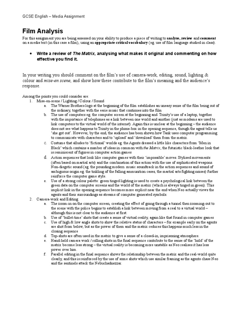GCSE English - Media Assignment Film Analysis For This | PDF | Games ...