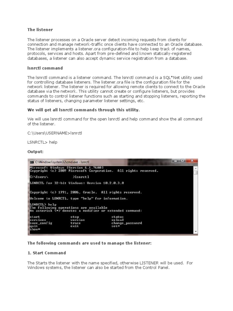 Managing Oracle Database Listeners With The Lsnrctl Command Pdf Oracle Database Databases 