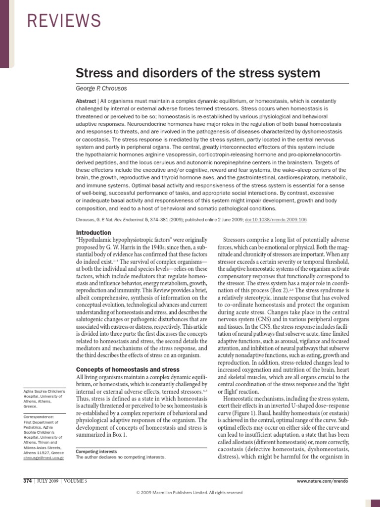 CHROUSOS, George 2009 - Stress and Disorders of The Stress System | PDF ...