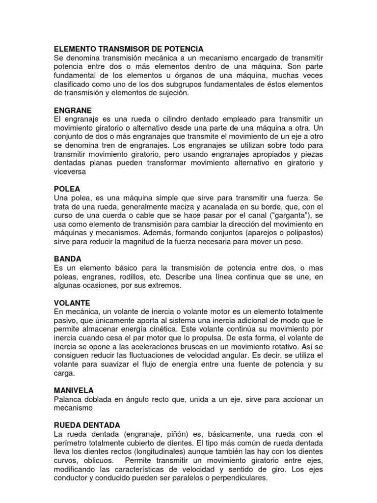 Elemento Transmisor de Potencia | PDF | Engranaje | Transmisión (Mecánica)