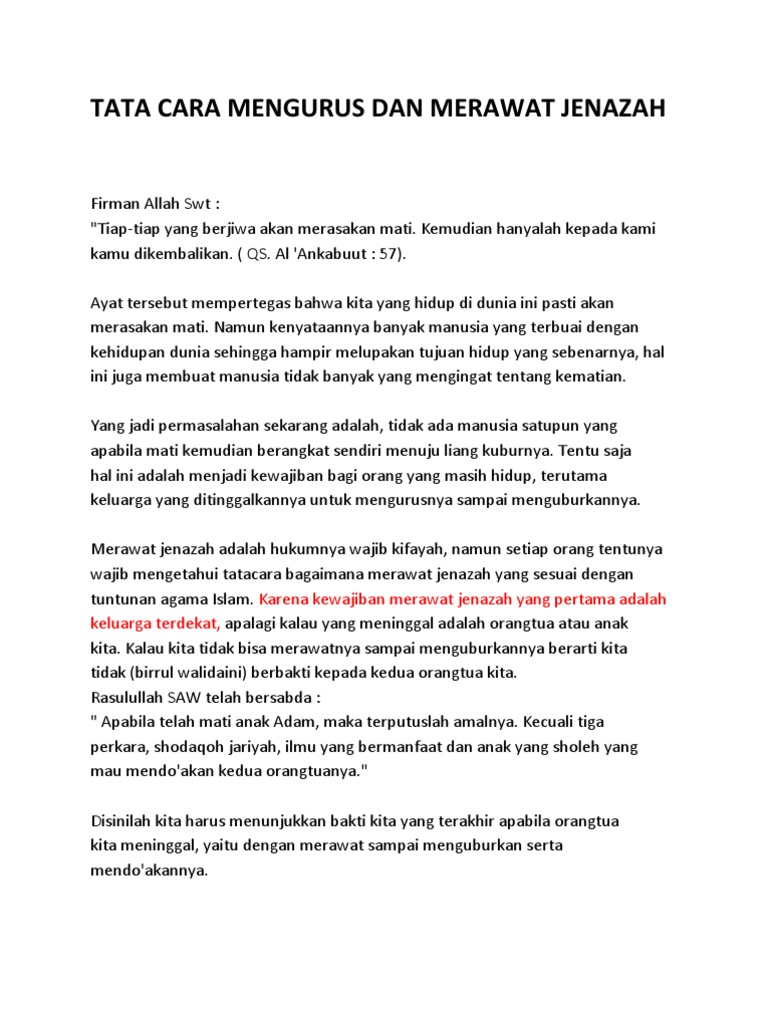 Tata Cara Mengurus Dan Merawat Jenazah | PDF | Kesehatan Holistik ...
