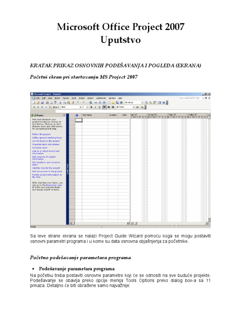 MS Project 2007 Uputstvo Za Studente | PDF