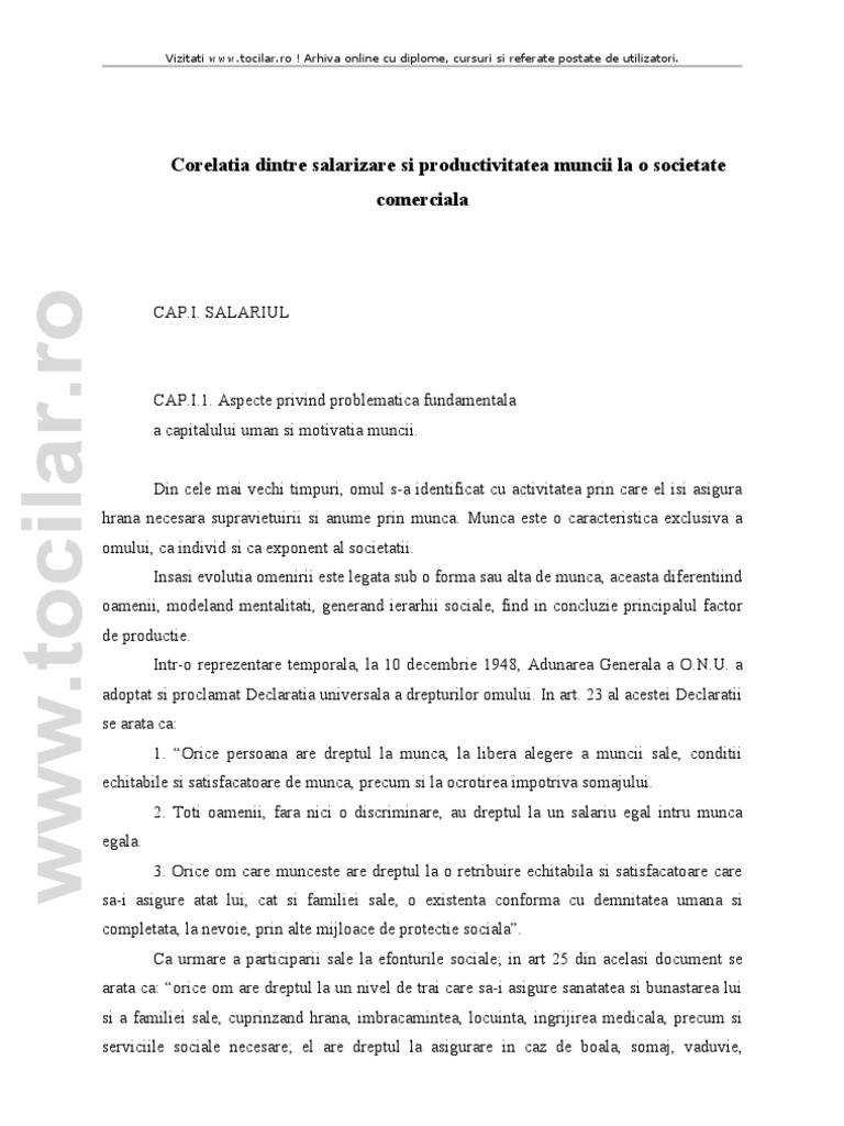 Corelatia Dintre Salarizare Si Productivitatea Muncii La o SC | PDF