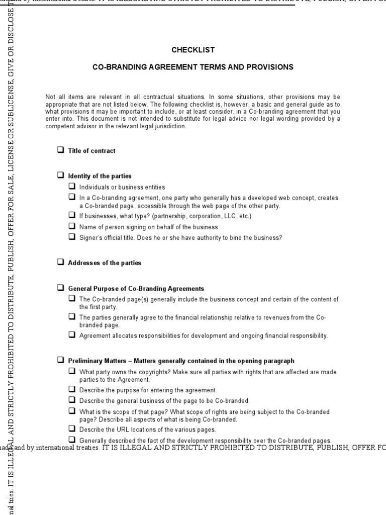 Checklist Co-Branding Agreement | PDF | Copyright | License