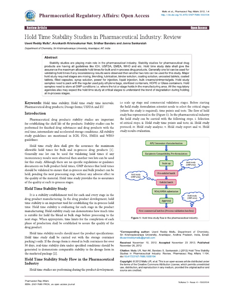 Hold Time Stability Studies in Pharmaceutical Industry | PDF | Home ...