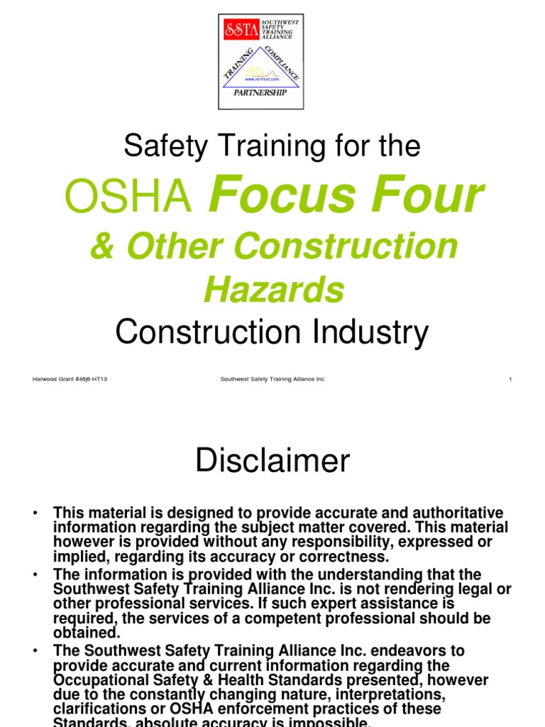 Safety Training For The: Focus Four | PDF | Occupational Safety And ...
