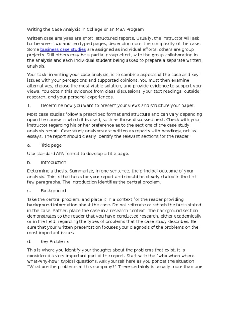 How To Write A Case Analysis College MBA Program | PDF | Case Study ...