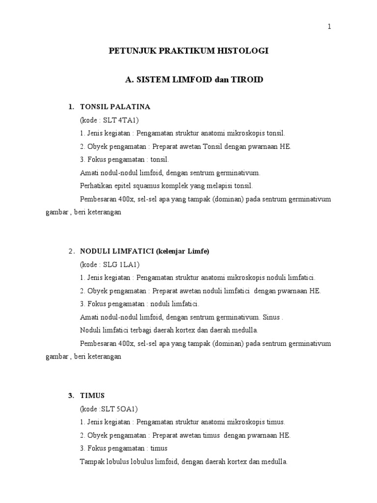 Praktikum Histologi: Sistem Limfoid & Tiroid | PDF