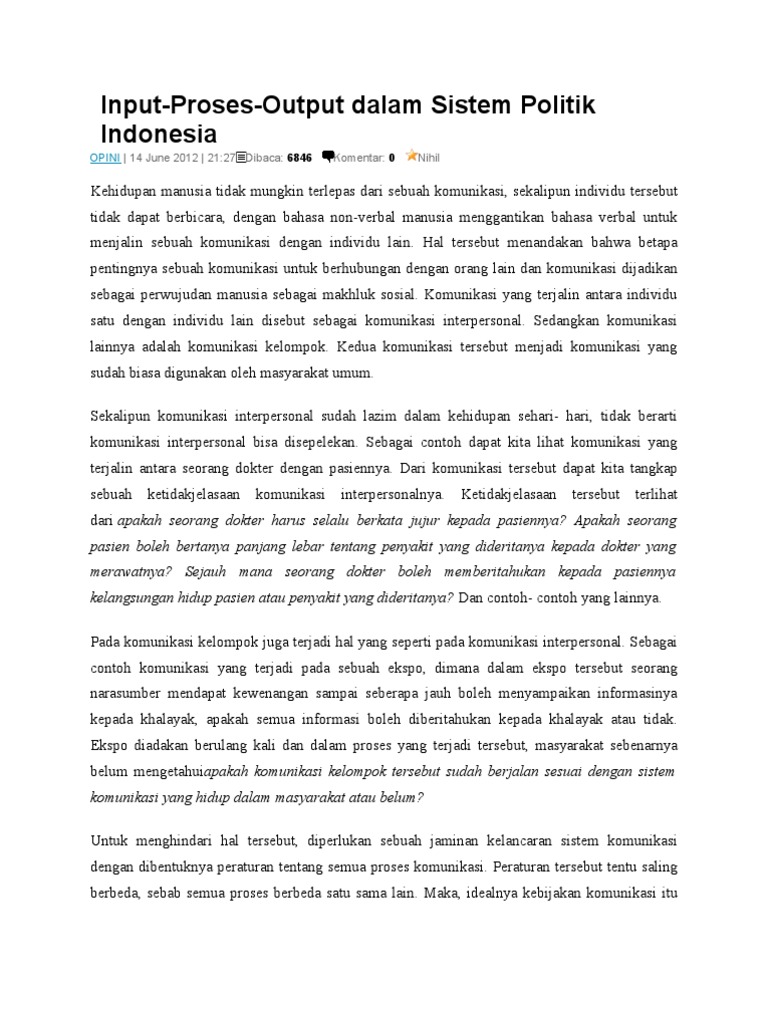 Input-Proses-Output Dalam Sistem Politik Indonesia | PDF