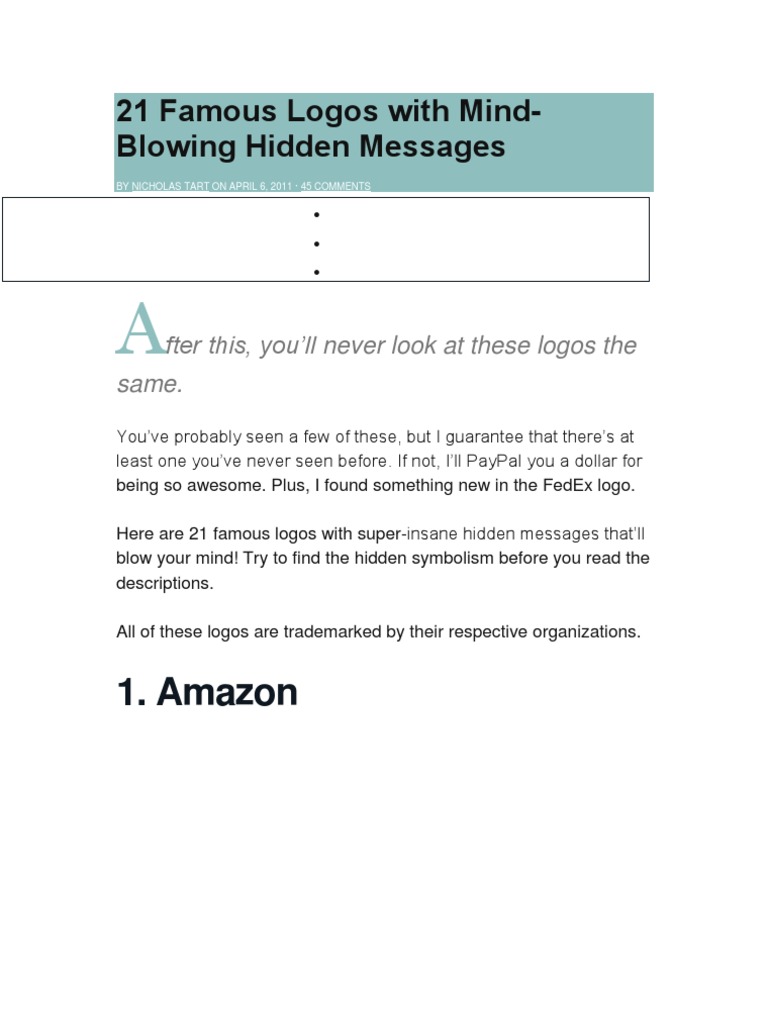 Hidden Messages in Famous Logos | PDF | Leisure