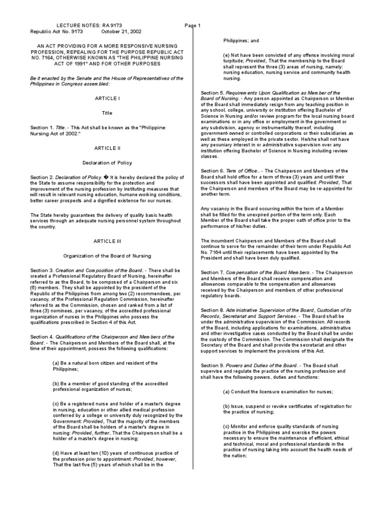 Ra 9173 | PDF | Licensure | Nursing