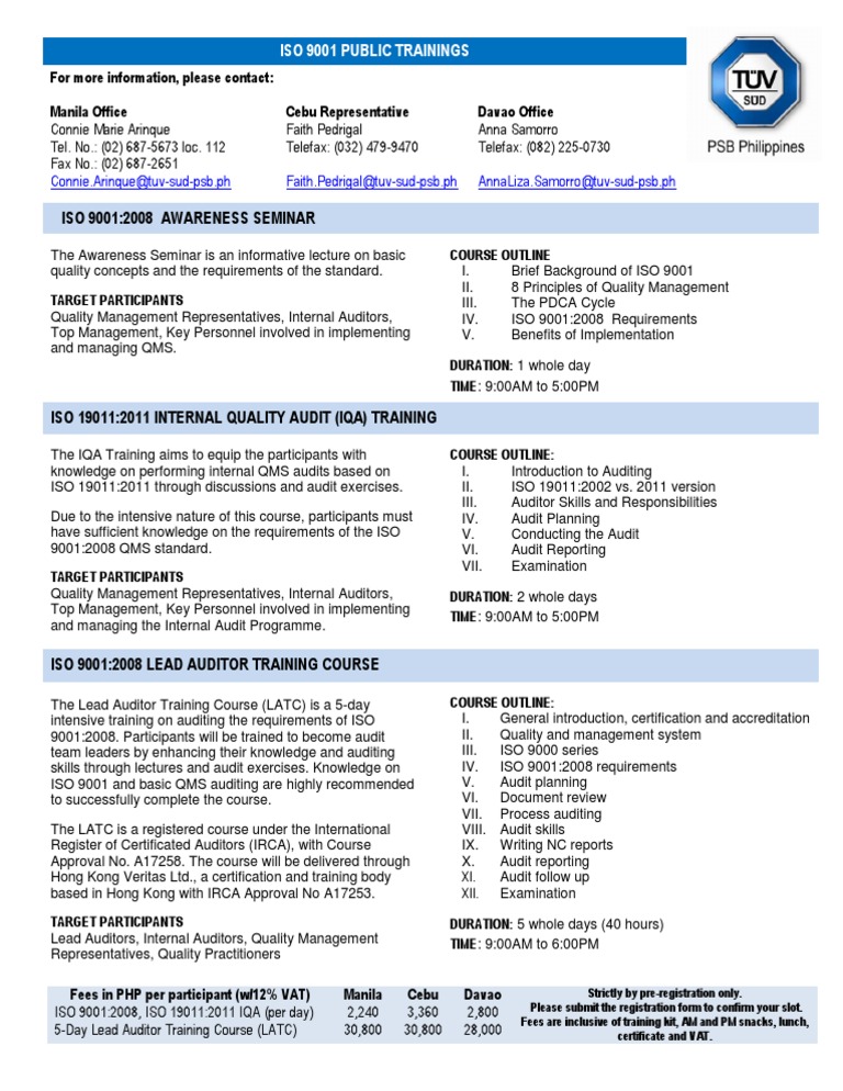 Training Flyer - IsO 9001 Public Trainings Rev2 | Iso 9000 | Audit