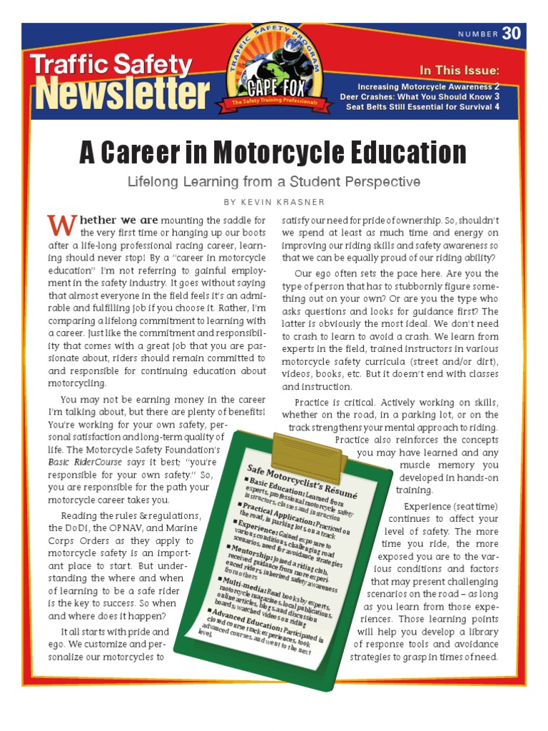 Newsletter Newsletter: A Career in Motorcycle Education | PDF | Seat ...