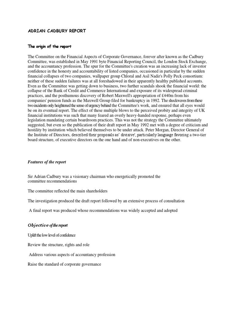 Adrian Cadbury | PDF | Board Of Directors | Corporate Governance