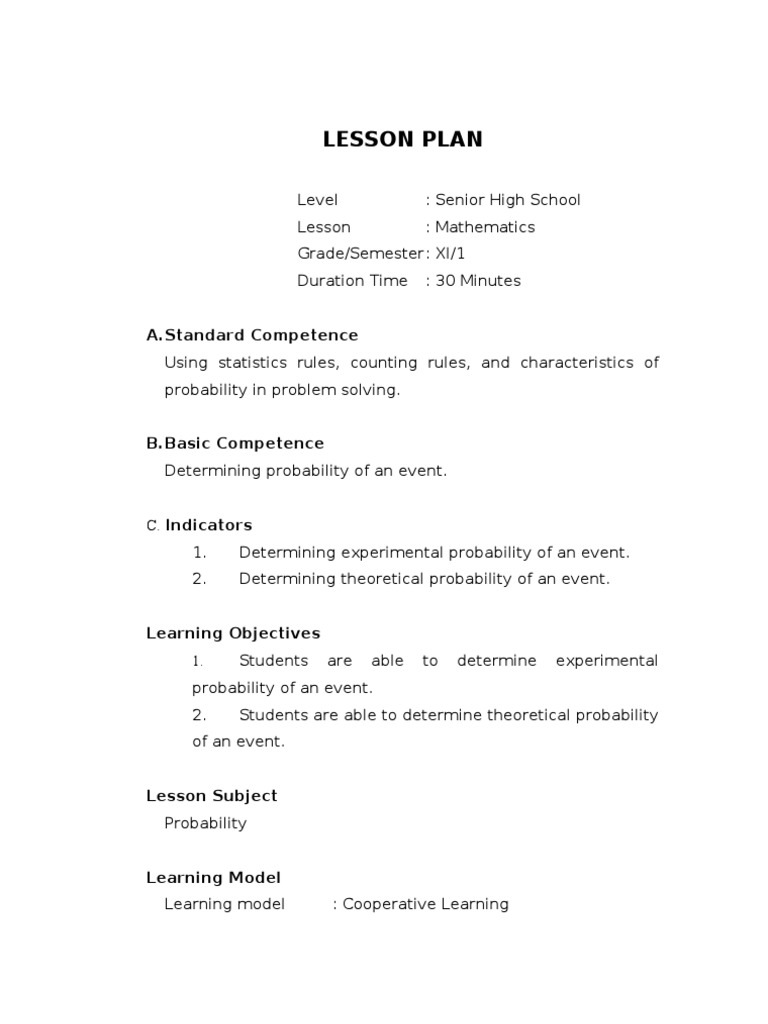 Lesson Plan STAD | PDF | Probability | Prediction