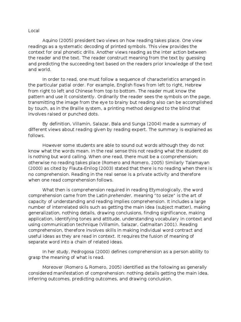 Local | PDF | Reading Comprehension | Literacy