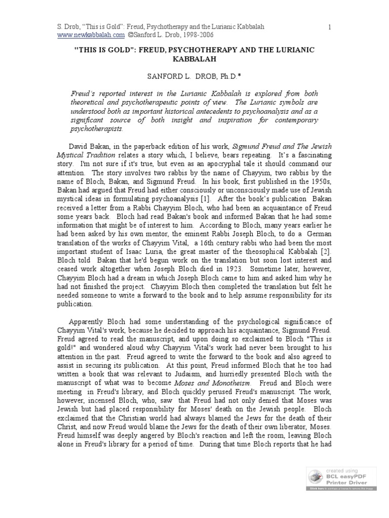 Freud, Psychotherapy and The Lurianic Kabbalah | PDF | Kabbalah ...