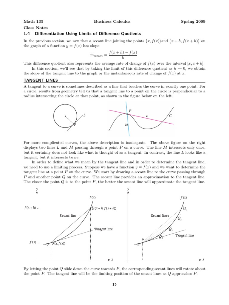 1.4 Differentiation Using Limits | PDF | Derivative | Tangent