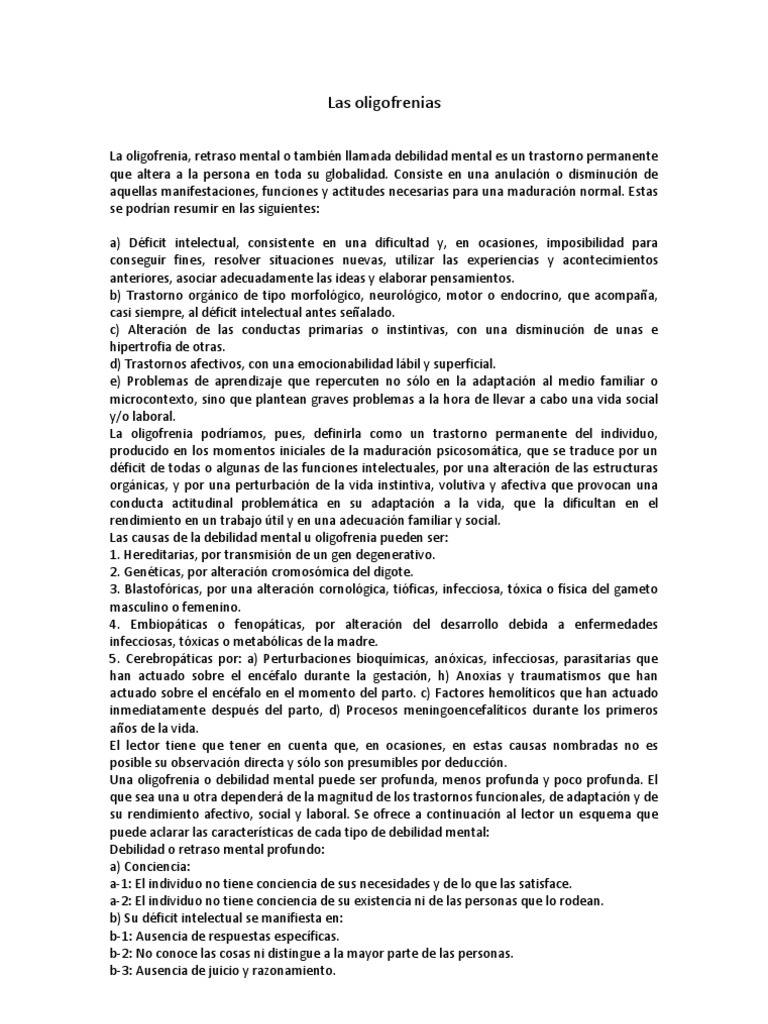 Las Oligofrenias | Discapacidad intelectual | Aprendizaje