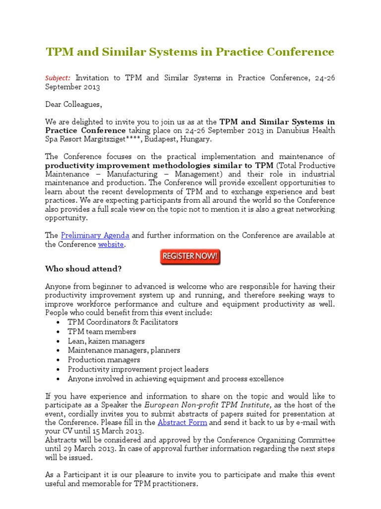 TPM Conference Invitation | PDF | Business