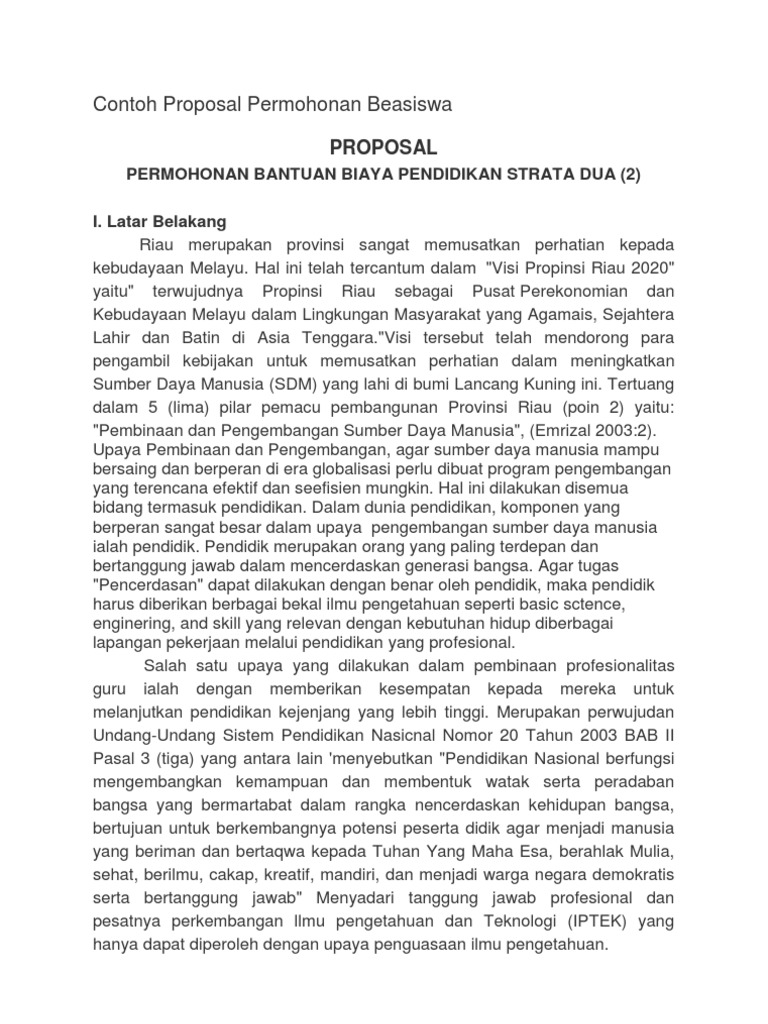 Contoh Proposal Permohonan Beasiswa | PDF