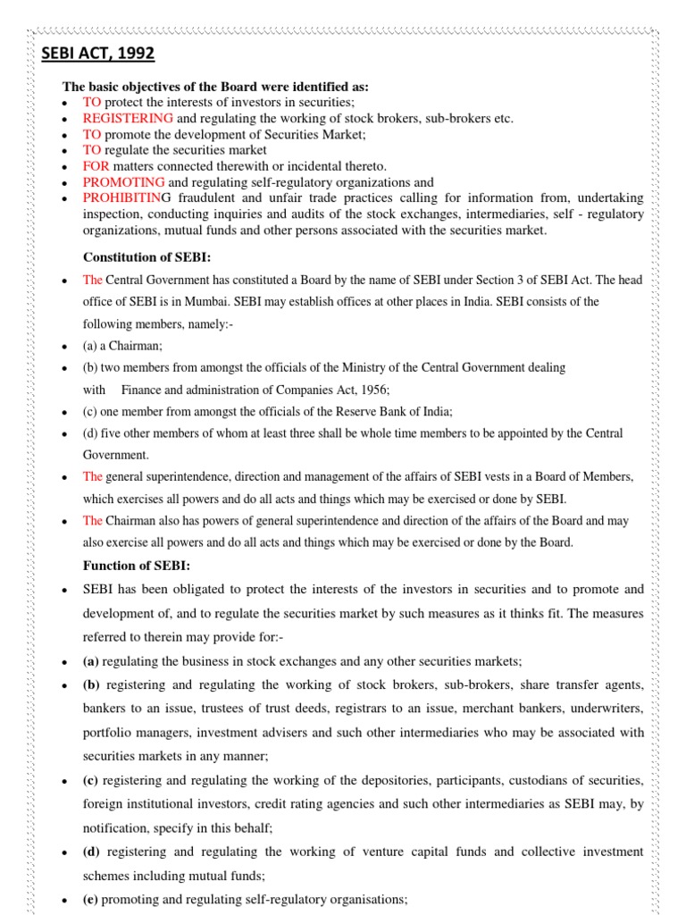 SEBI Act | Securities (Finance) | Capital Market