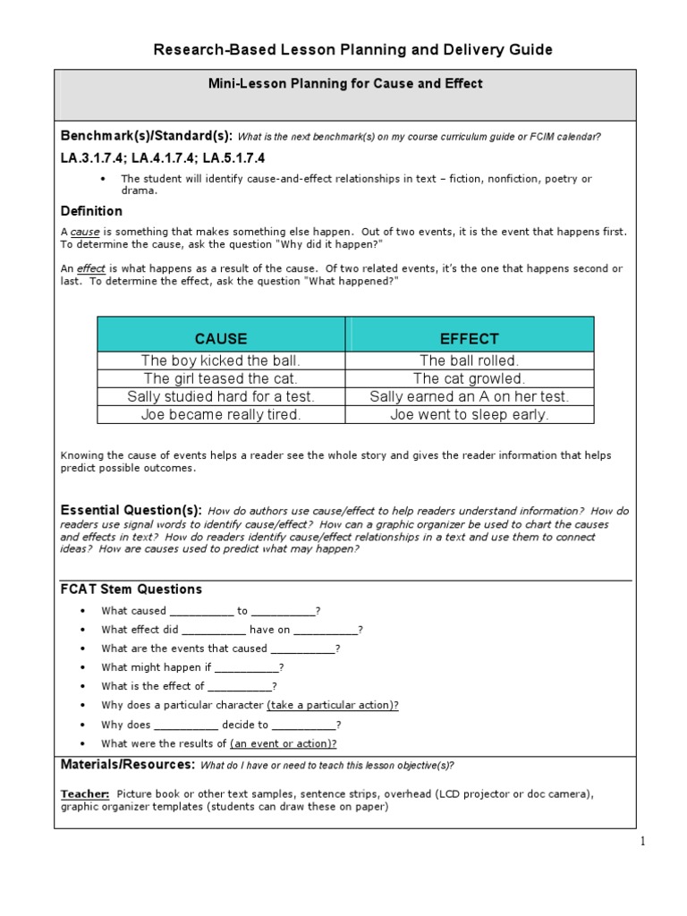 Cause and Effect Mini Lesson | PDF | Causality | Reading Comprehension