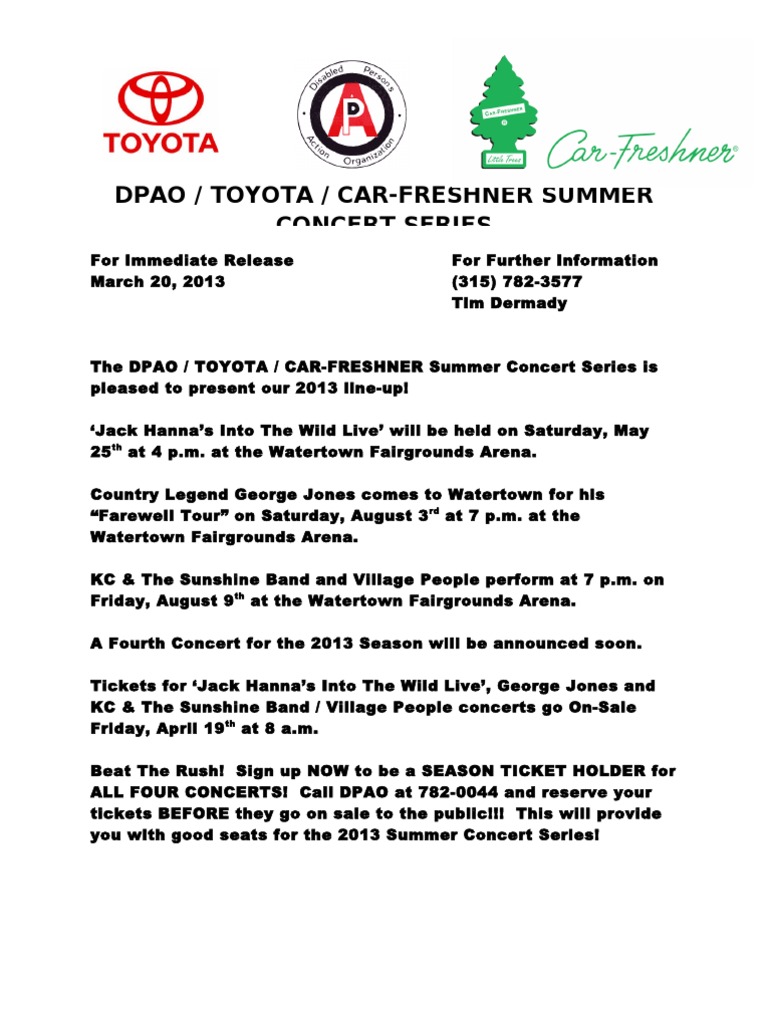 2013 DPAO Summer Concert Line-Up | PDF