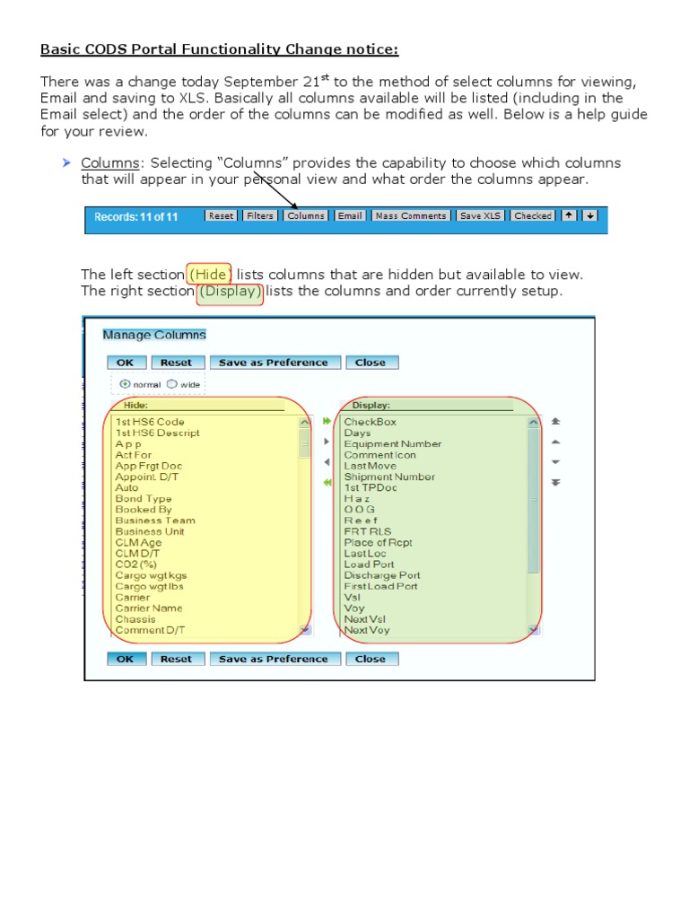 Basic CODS Portal Functionality-Sep 21 | PDF | Email | Microsoft Excel
