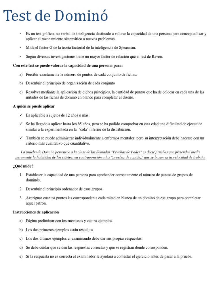 Test de Dominó D48: Guía y Calificación | PDF | Ciencia cognitiva ...