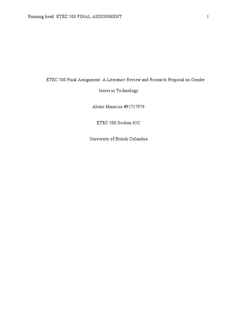 Running Head: ETEC 500 FINAL ASSIGNMENT 1 | PDF | Gender | Gender Studies