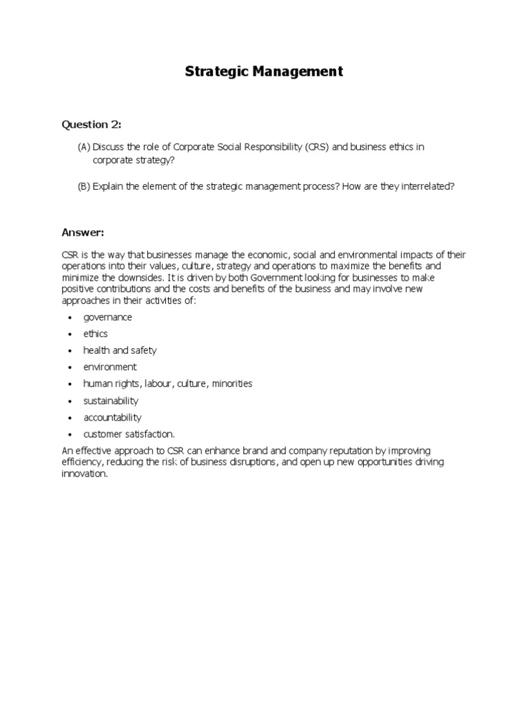 MBA Assignment - Strategic Management | PDF | Corporate Social ...