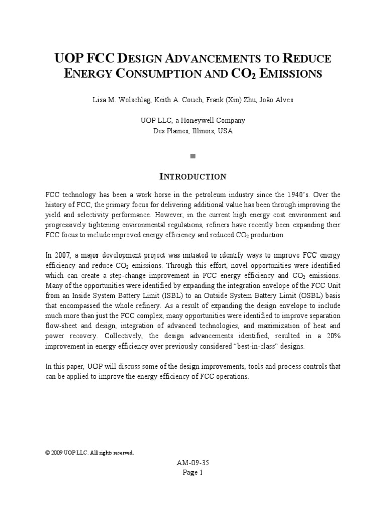 UOP FCC Energy Optimization Tech Paper1 | PDF | Cracking (Chemistry ...