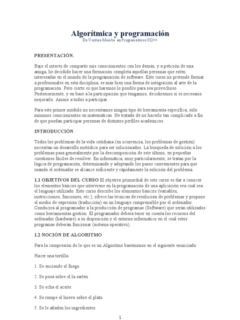Algorítmica y Programación | PDF | Programación de computadoras | Algoritmos