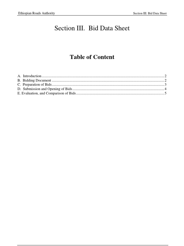 Section III. Bid Data Sheet (W) | PDF | Ethiopia | Exchange Rate