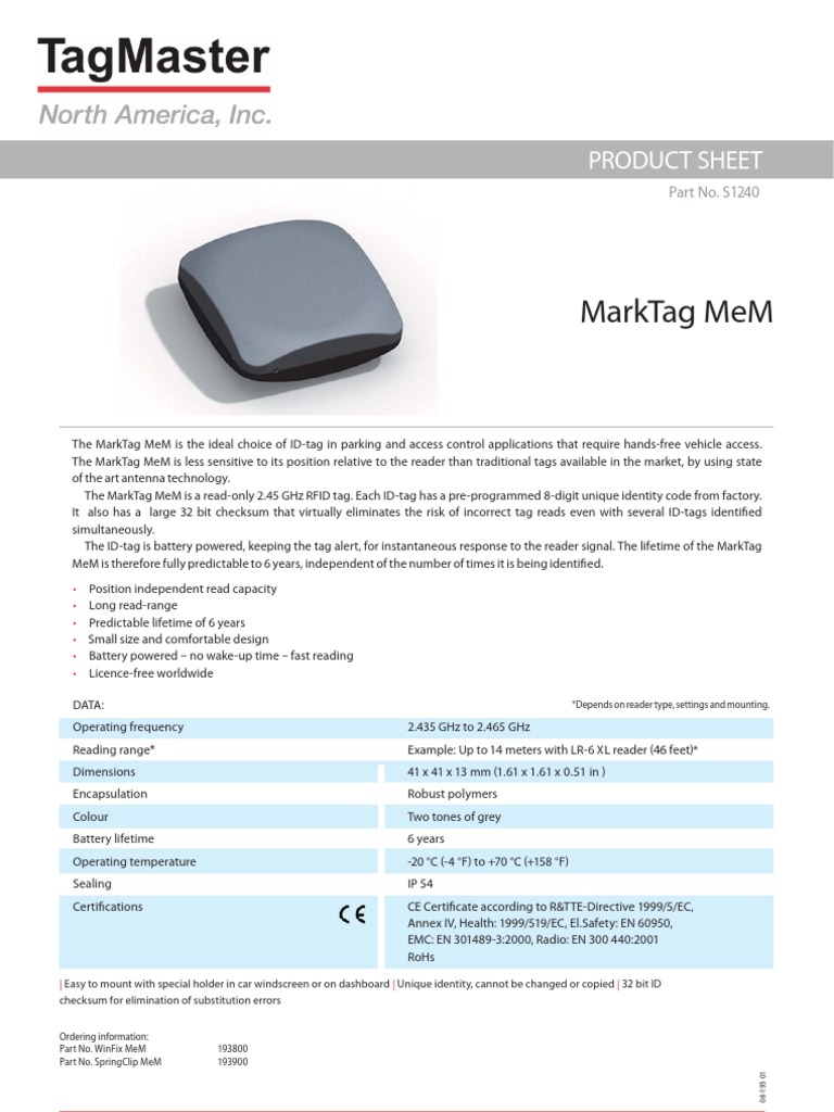 MarkTag MeM: Hands-Free RFID Tag | PDF
