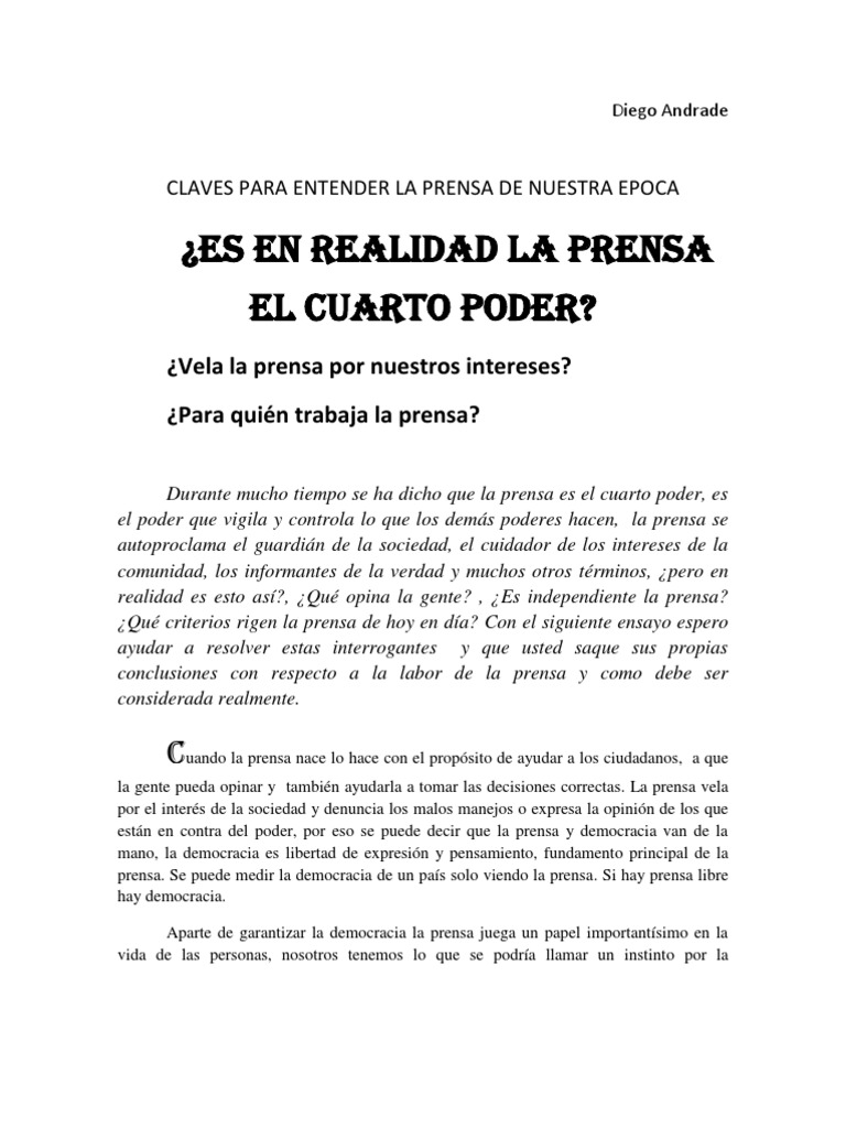 Es en Realidad La Prensa El Cuarto Poder | PDF | Finanzas y dinero ...