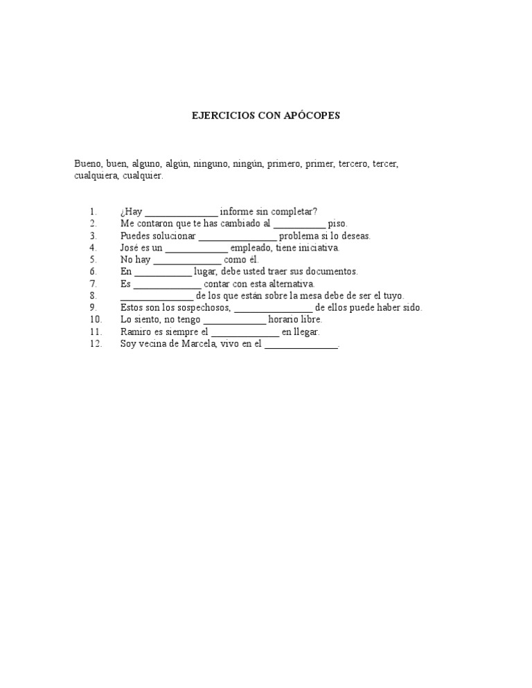 Ejercicios Con Apócopes | PDF | Artes del Lenguaje y Comunicación