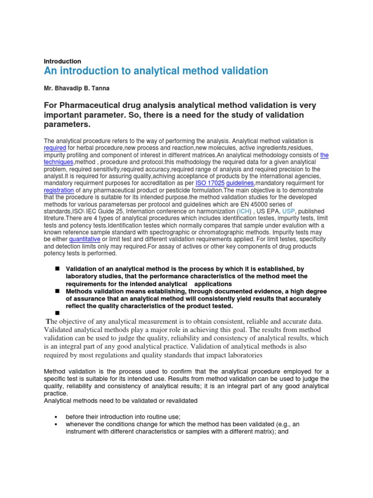 Method Validation Notes Pdf Verification And Validation Detection Limit