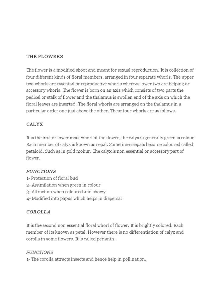 The Flower: Structure and Functions | PDF | Petal | Flowers
